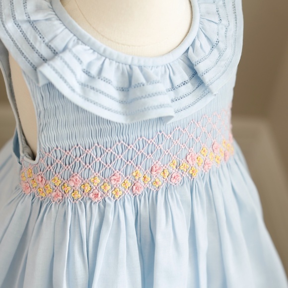 Luli & Me | Dresses | Girls Smocked Dress Blue Pink Luli Me Embroidery ...